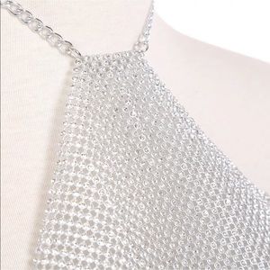 Tops | Silver Metallic Glitter Rhinestone Crystal Crop | Poshmark